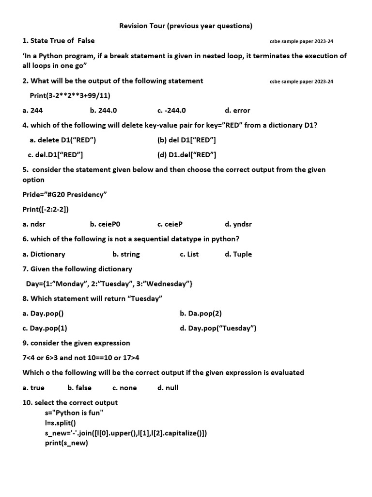 Revision Tour | PDF | Data Type | Software Development