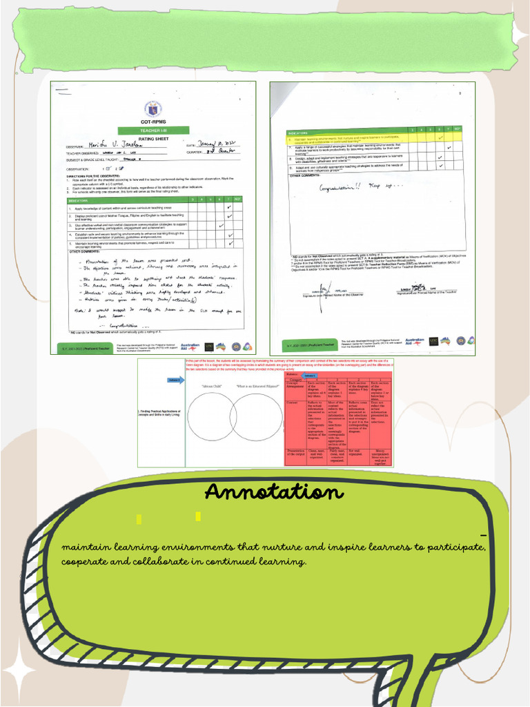 Annotation: Rating Sheet/Inter-Observer Agreement Form Cot 1 | PDF