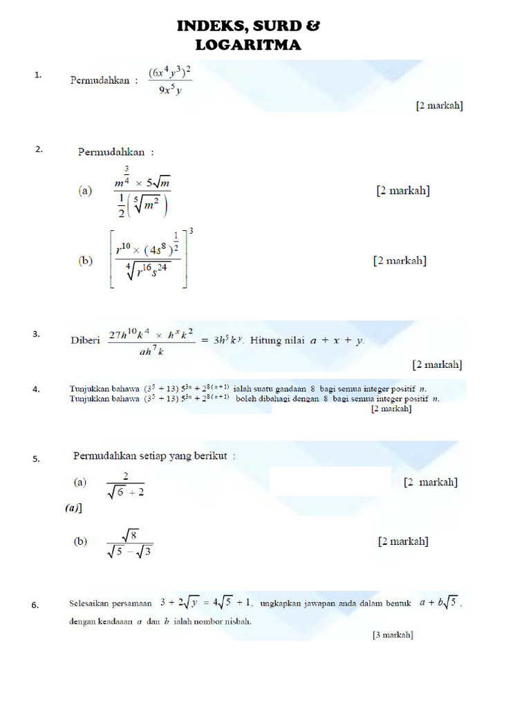 Indeks, Surd, Log | PDF