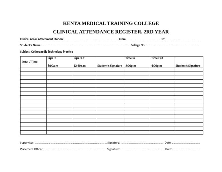 2.2 Clinical Attendance Register | PDF