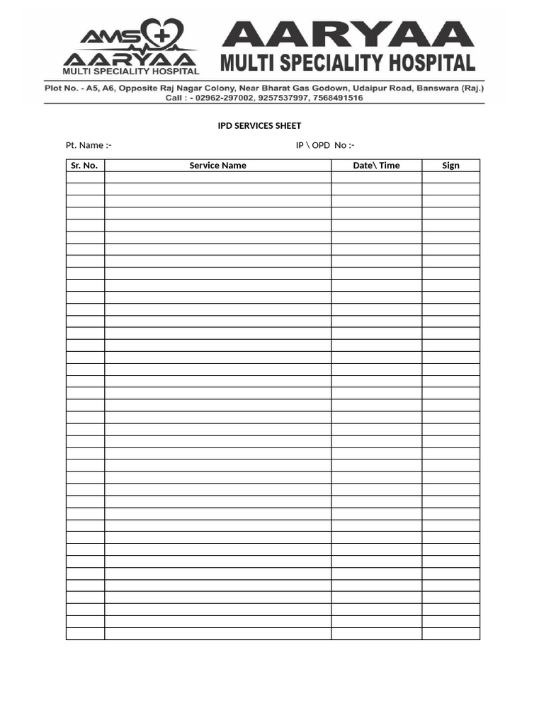 Ipd Services Sheet | PDF