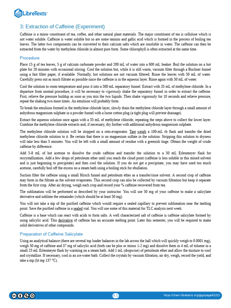 3 Extraction of Caffeine (Experiment) | PDF | Solubility | Filtration