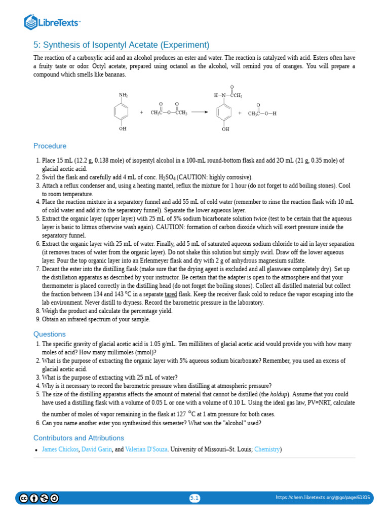 5 Synthesis of Isopentyl Acetate (Experiment) | PDF | Distillation | Organic Synthesis