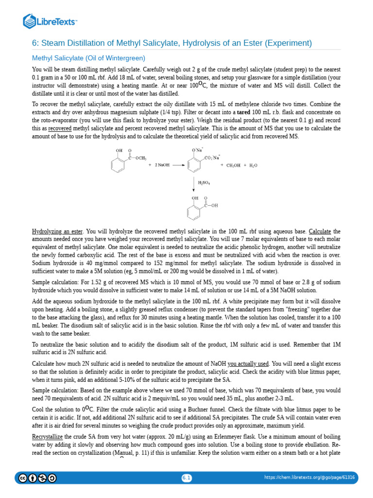 6 Steam Distillation of Methyl Salicylate Hydrolysis of An Ester ...