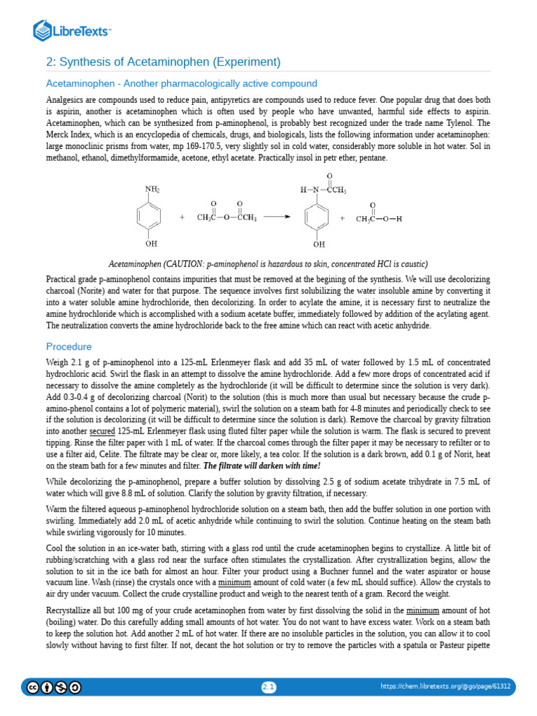 2 Synthesis of Acetaminophen (Experiment) | PDF | Filtration | Solubility