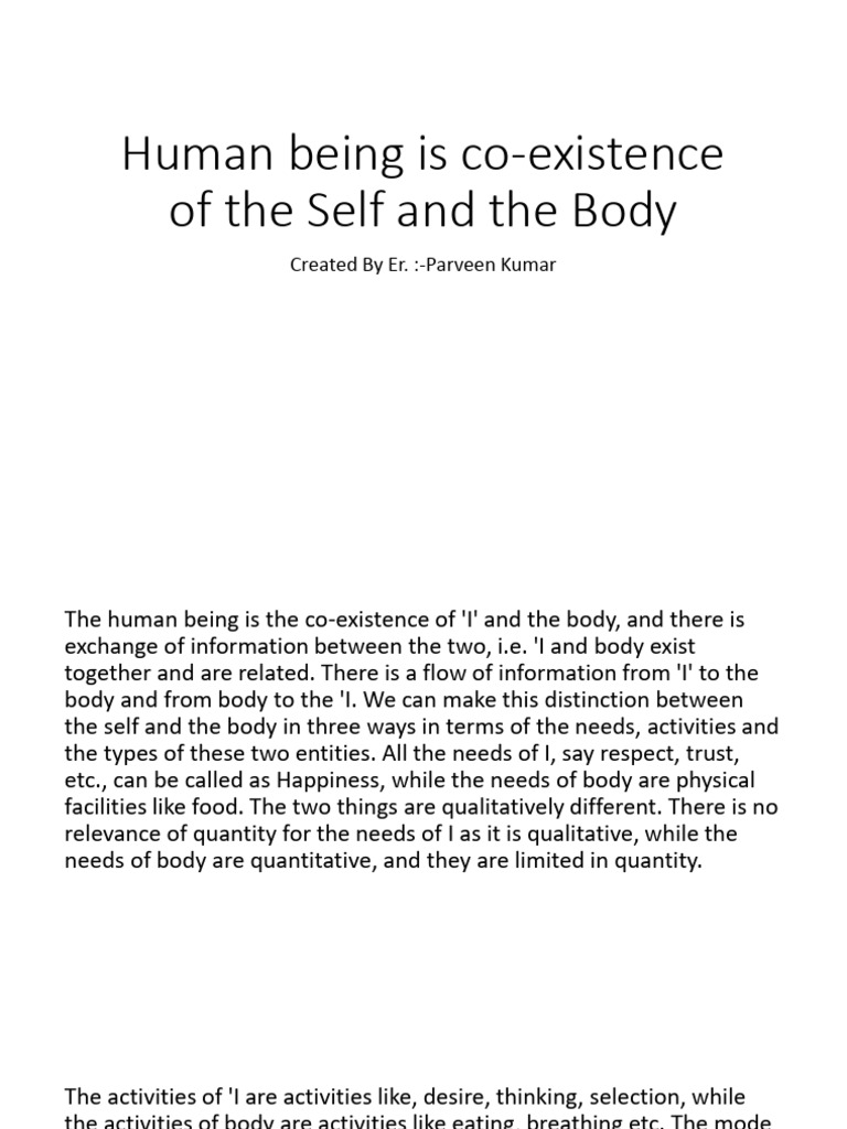 Human Being Is Co Existence of The Self and The Body | PDF