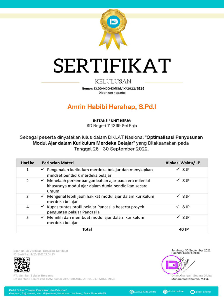 Sertifikat Amrin Habibi Harahap 1 | PDF