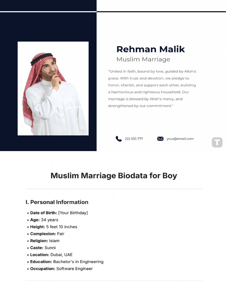 Muslim Marriage Biodata For Boy Template | PDF