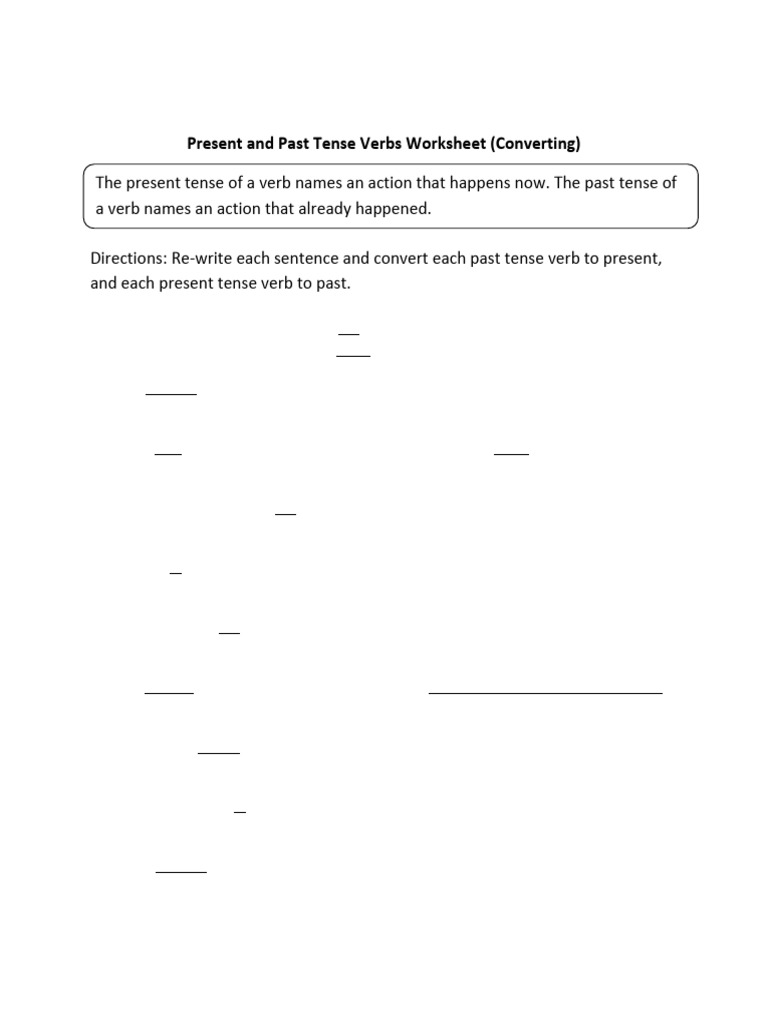 Present and Past Tense Verbs Worksheet Converting Intermediate | PDF