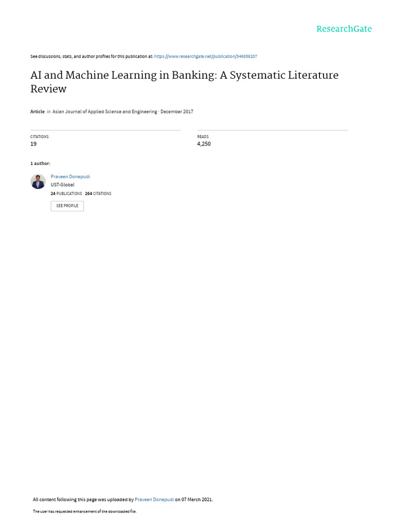 AI in Banking Sector Review of Literature | PDF | Artificial ...