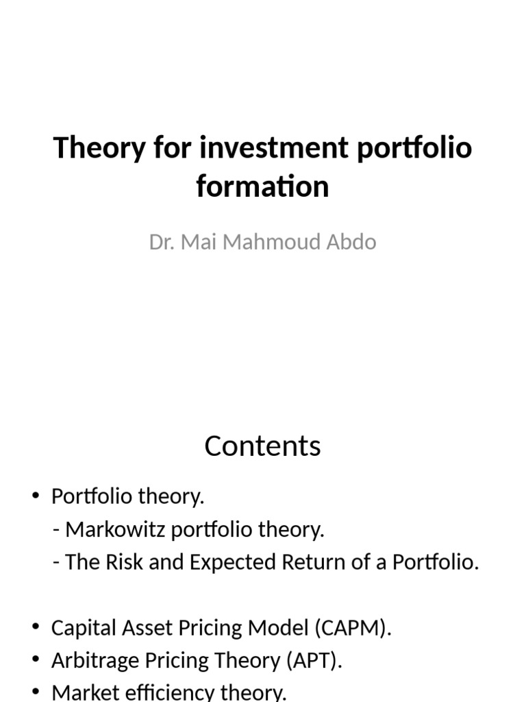 Theory For Investment Portfolio Formation | PDF | Modern Portfolio ...