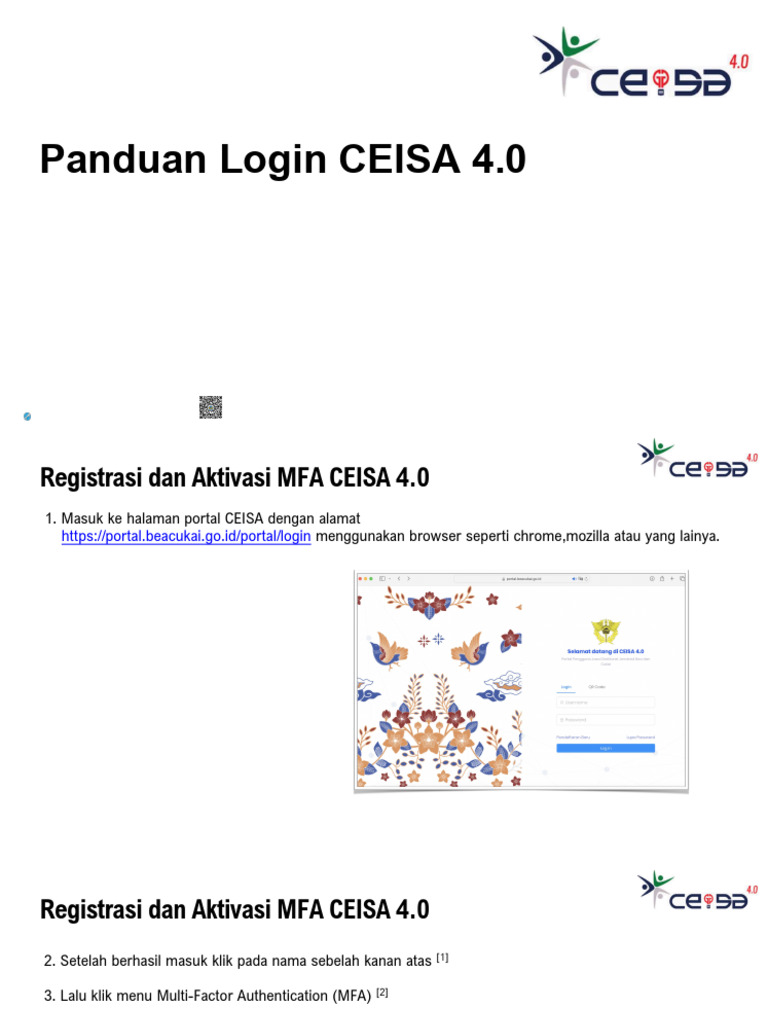 Panduan Login Portal CEISA 4.0 Dengan MFA - pdf-1 | PDF