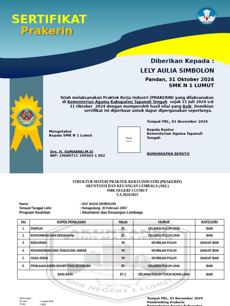 SERTIFIKAT PRAKERIN AKL (Anli Simbolon) | PDF