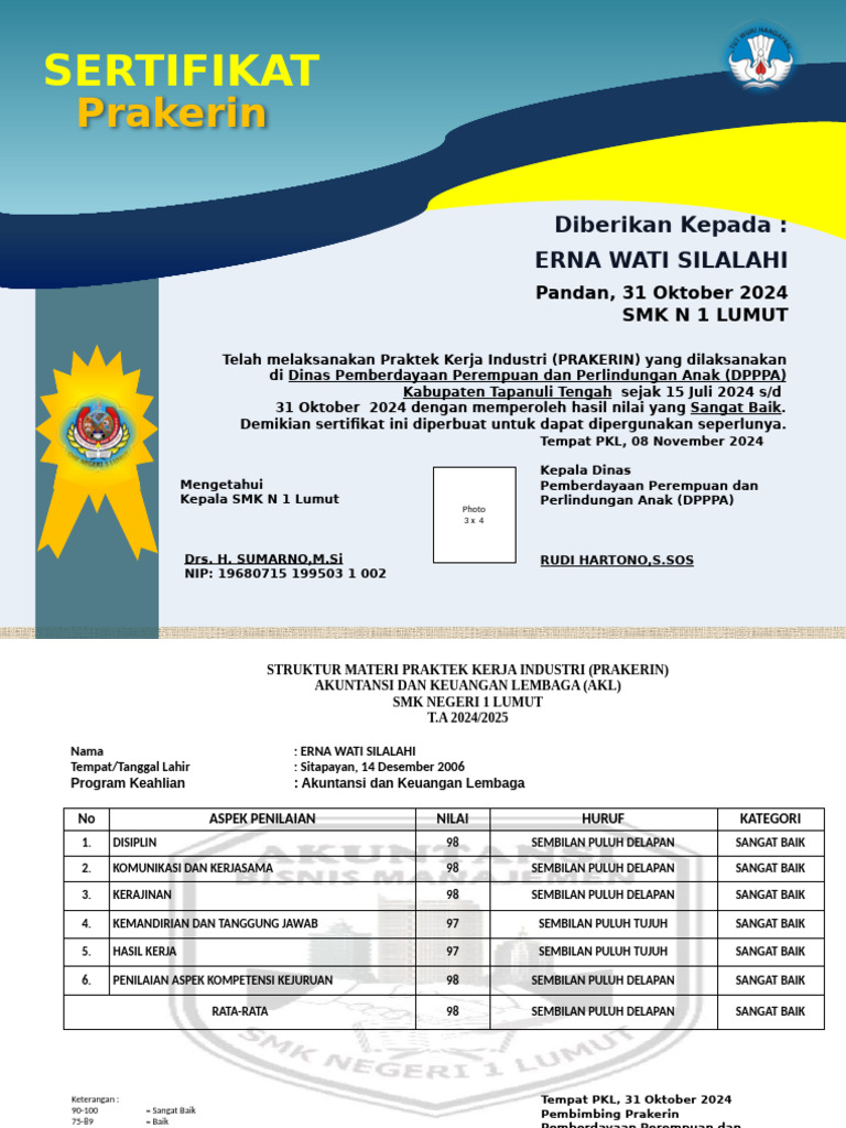 Sertifikat Prakerin Akl (Lilis) | PDF
