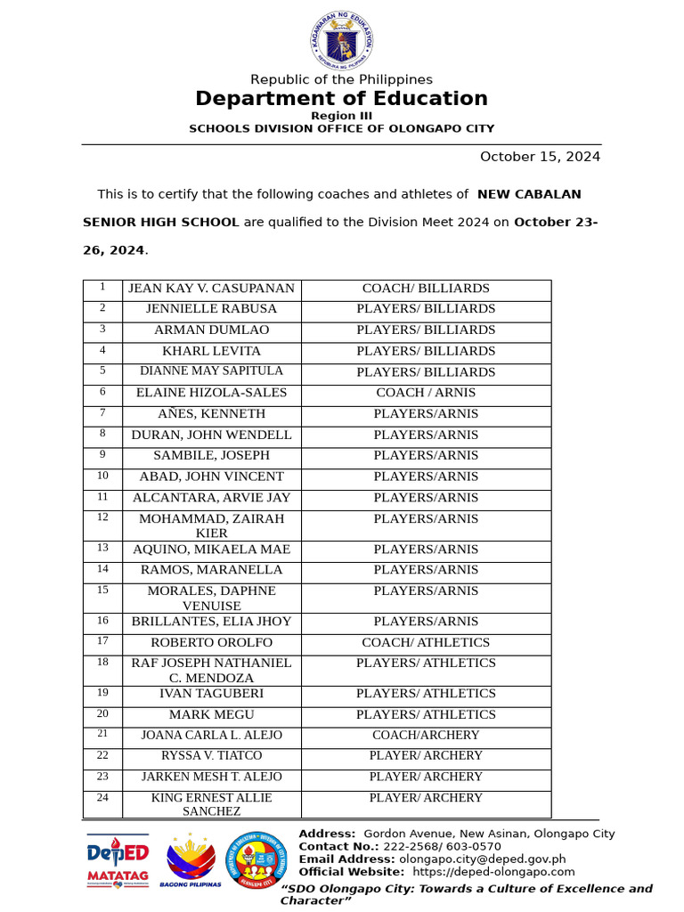 Brgy Payroll City Meet Ncshs | PDF | Sports | Athletic Sports