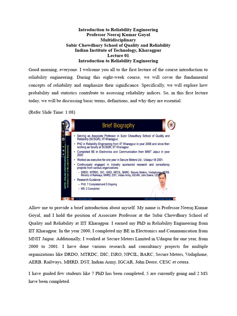 Lec 01 | PDF | Reliability Engineering | Safety