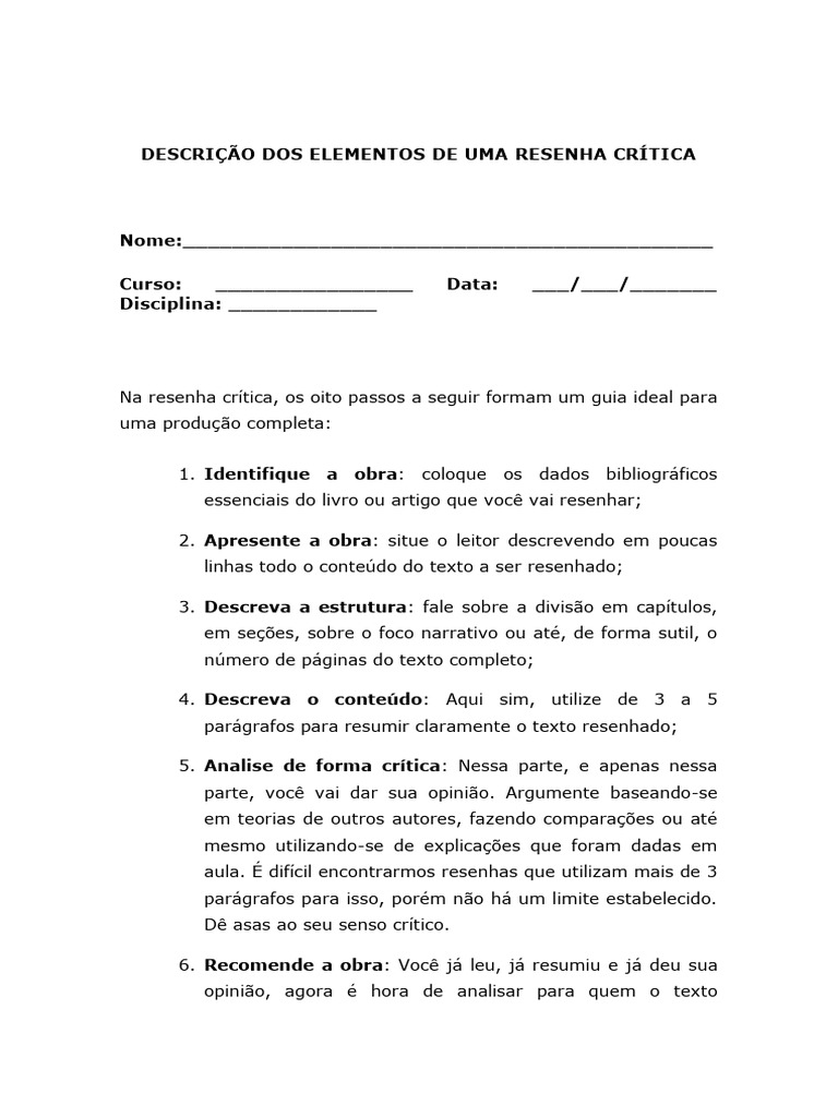 Guia para Resenha Crítica de Livros | PDF