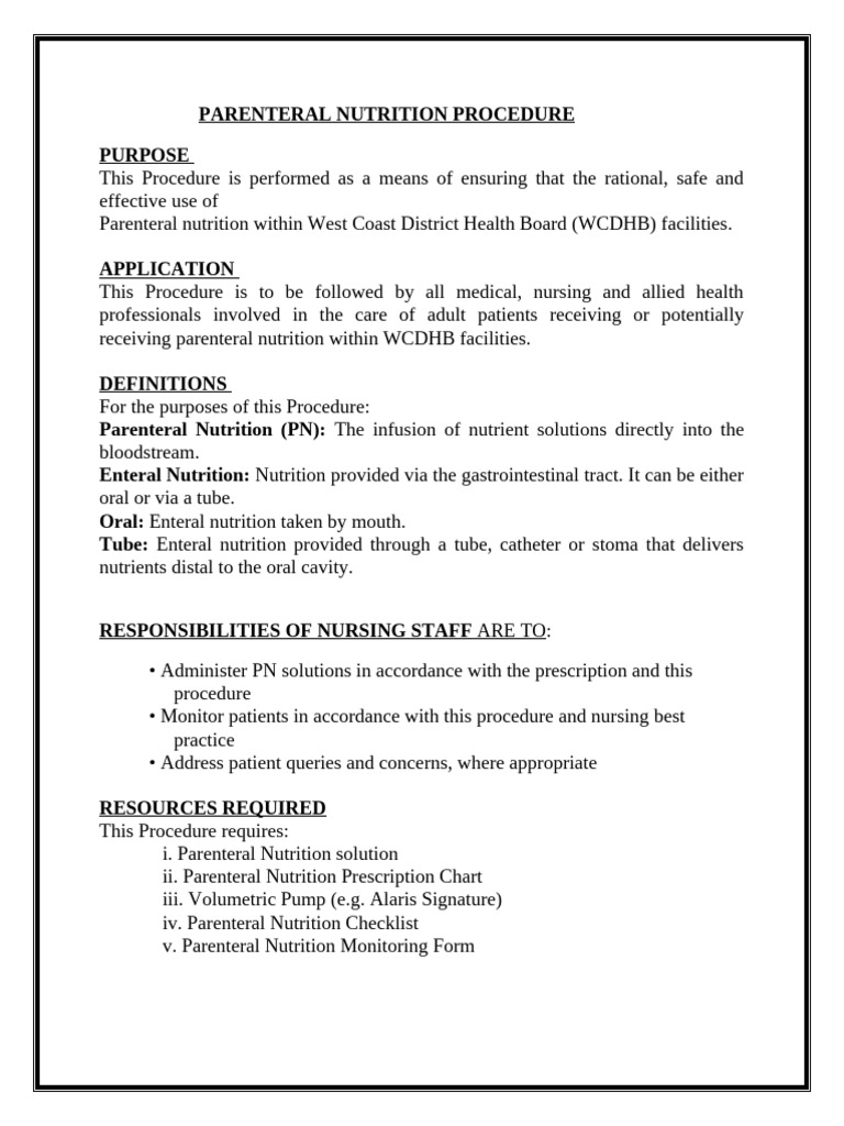 Adult Parenteral Nutrition Procedure | PDF | Intravenous Therapy | Pharmacy