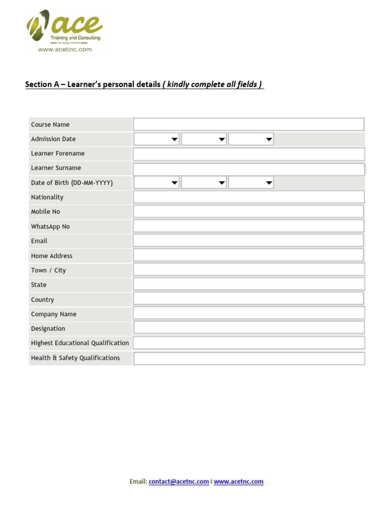 ACE Admission Form 01.01.24 | PDF | Payments | English Language