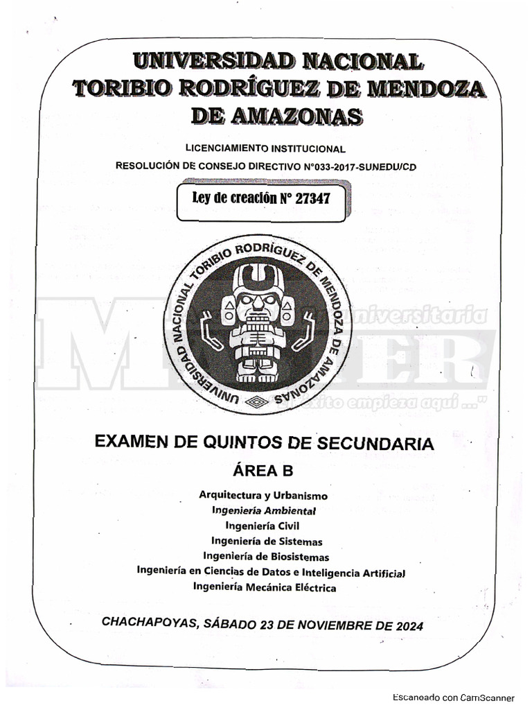 Examen Quintos UNTRM 2024 y 2025 | PDF