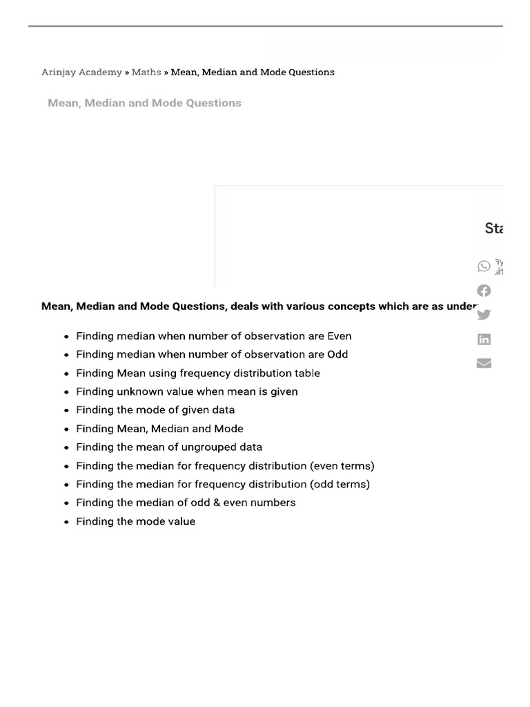 Mean, Median and Mode Questions | PDF