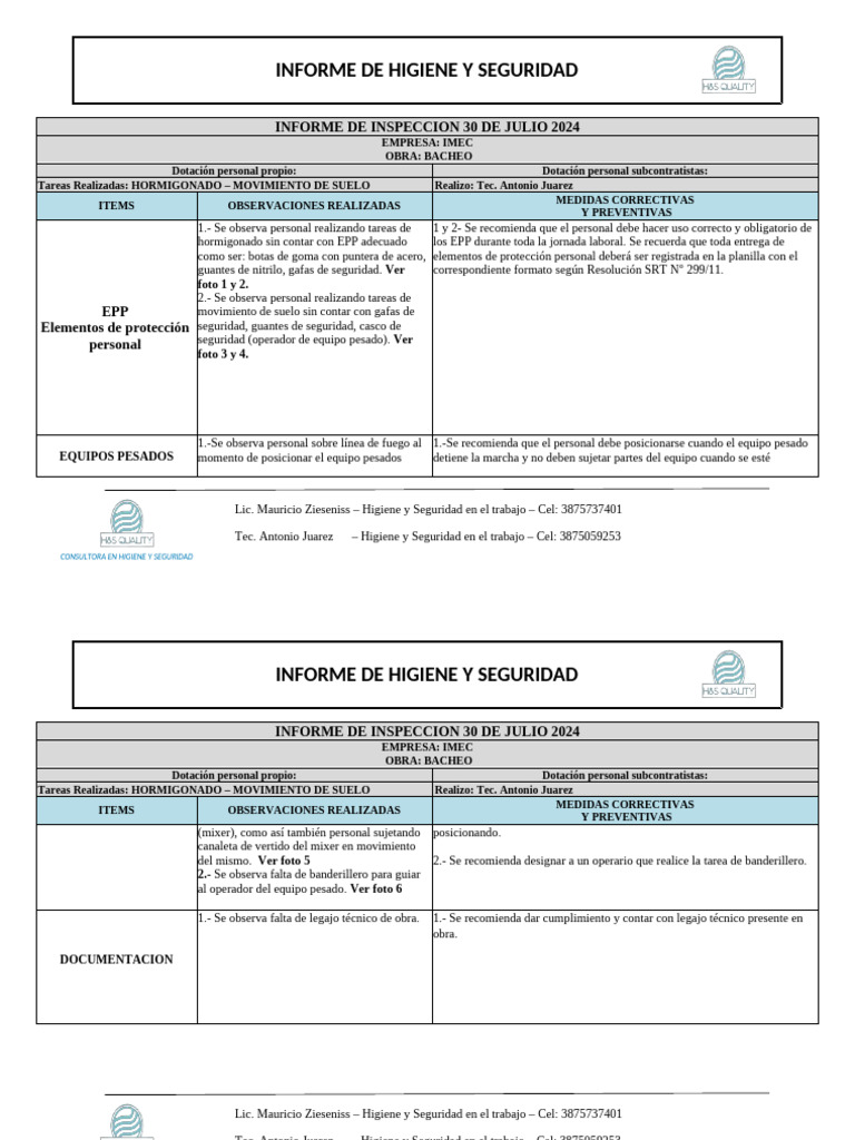 Informe Hys Imeca | PDF | Seguridad y salud ocupacional | La seguridad