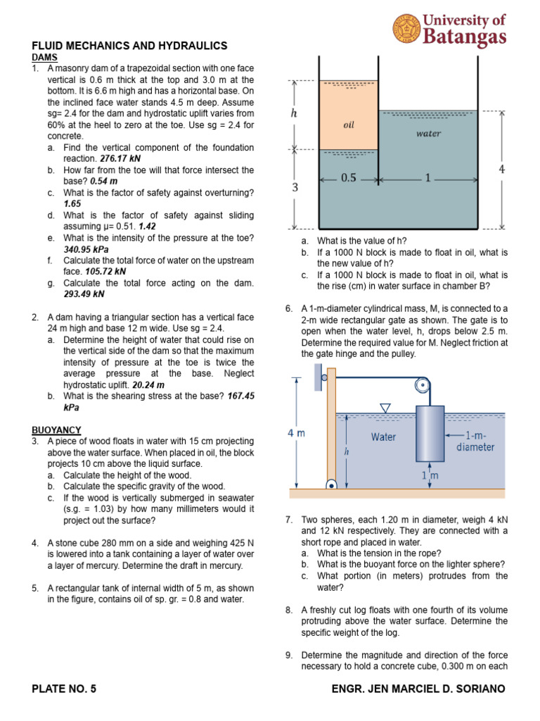 Fluid Mechanics: Dam and Buoyancy Calculations | PDF | Buoyancy ...