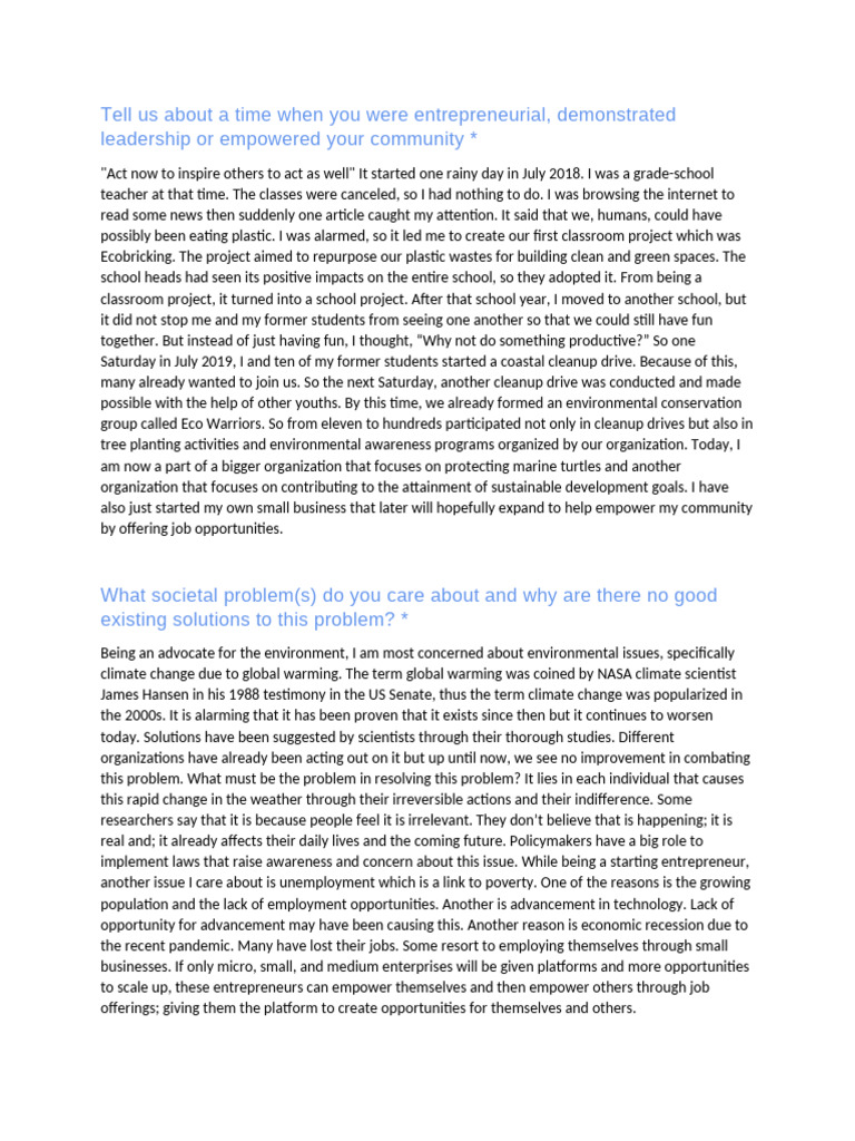 YSEALI Born Globals Application | PDF | Entrepreneurship | Startup Company