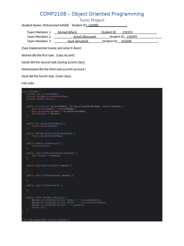 Project 2... 0 | PDF | Class (Computer Programming) | Method (Computer Programming)