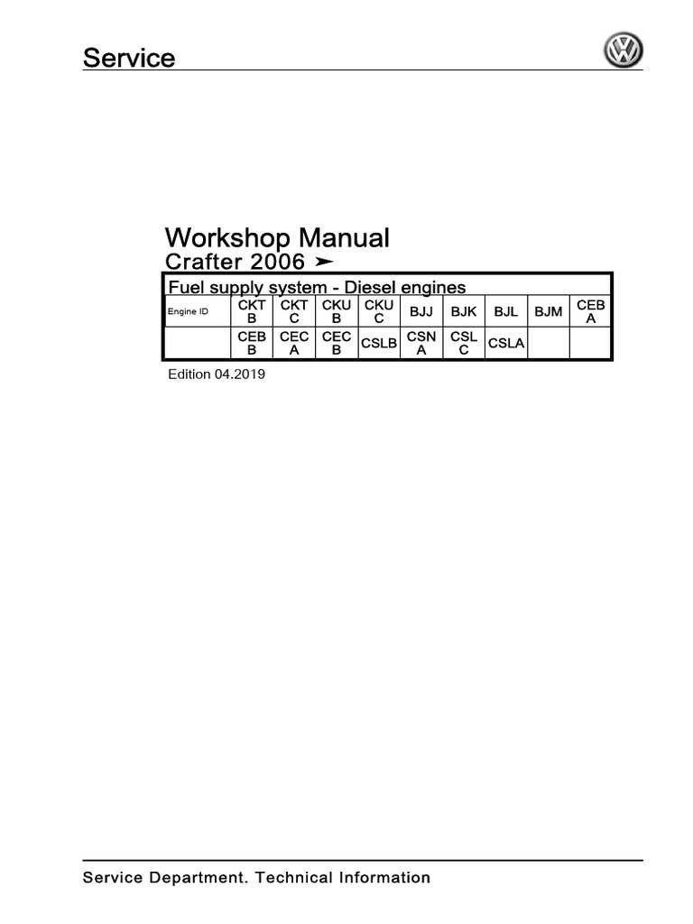 VW Crafter 2006 2016 Fuel Supply System Diesel Engines Eng | PDF | Fuel ...