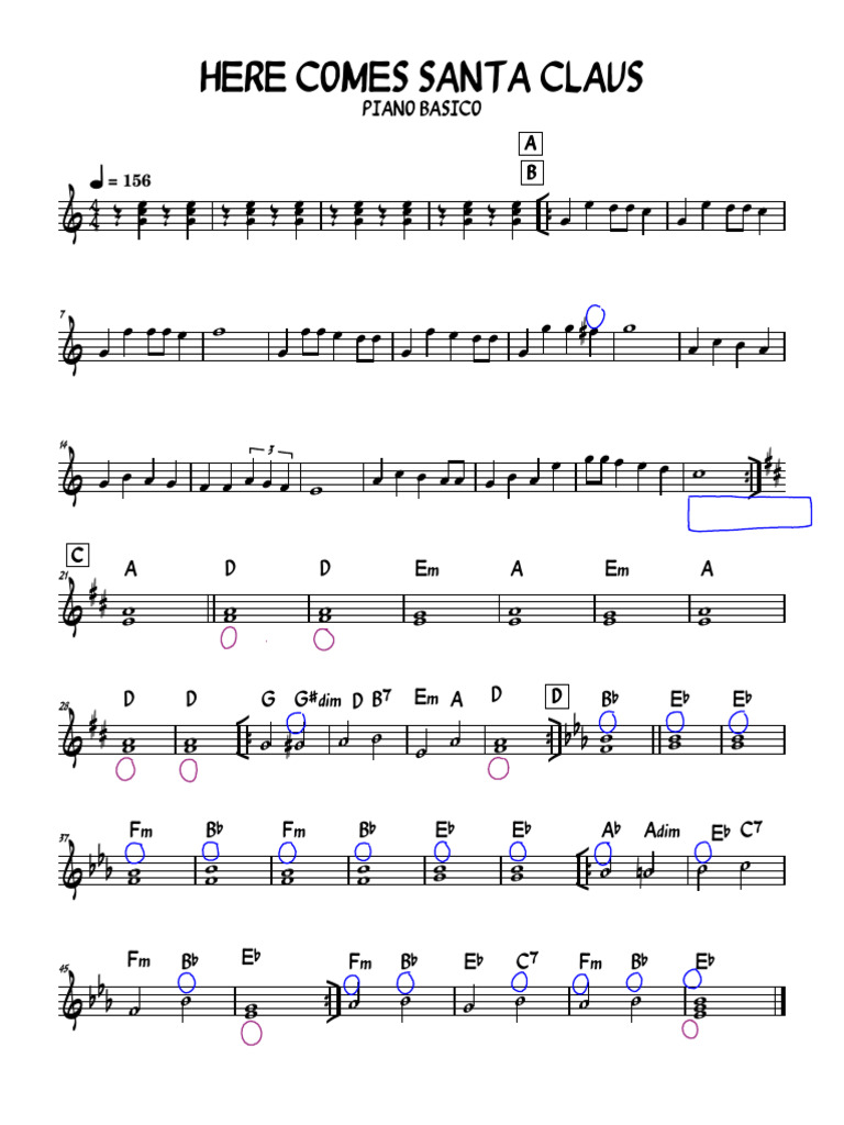 Basic Piano Sheet: Here Comes Santa Claus | PDF | Musical Notation ...