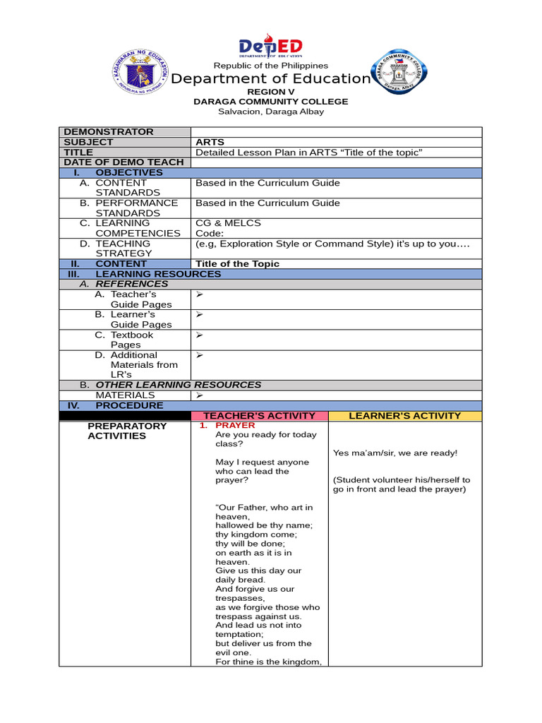Traditional DLP Template | PDF | Lord's Prayer | Human Communication