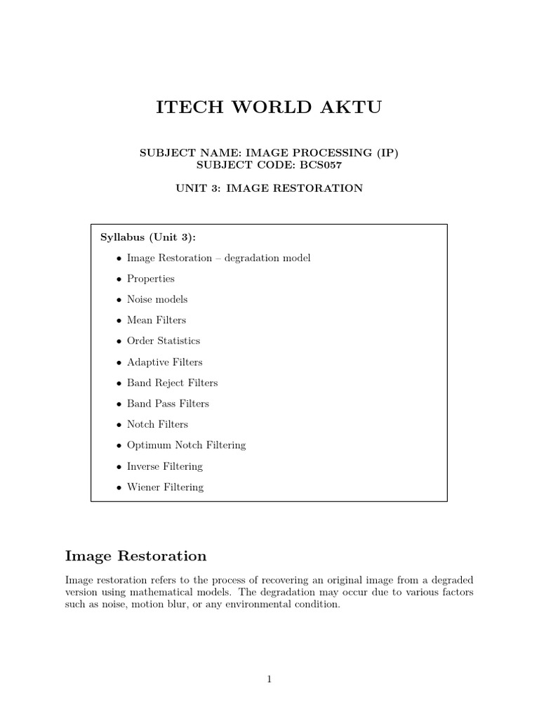 Ip Unit 3 Ones Shot | PDF | Image Processing | Applied Mathematics