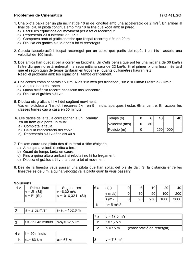 Problemes Cinemàtica | PDF