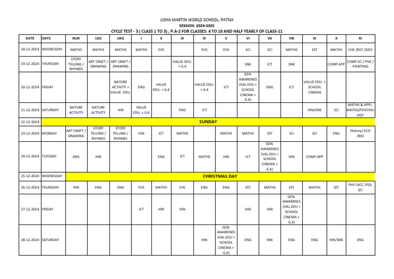 P.a-2 & C.T-3 Exam Time Table 24-25 | PDF