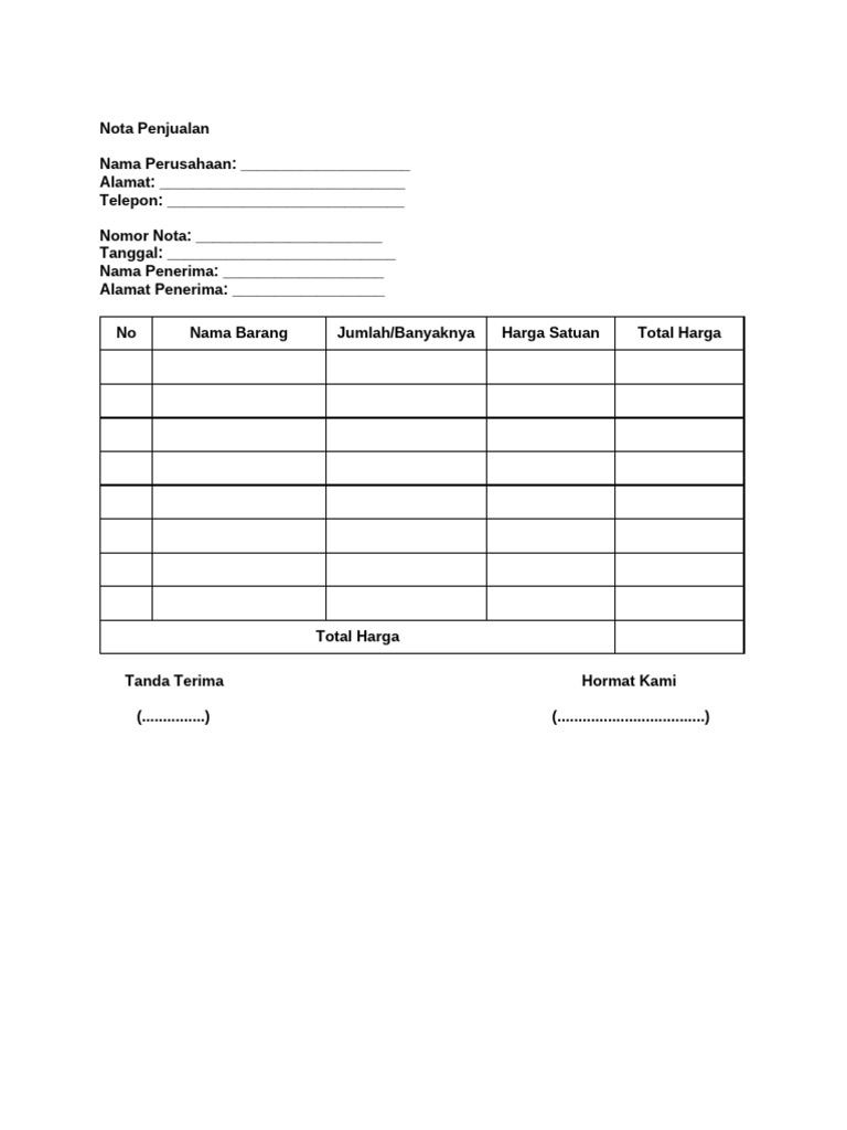 Template Nota Penjualan | PDF