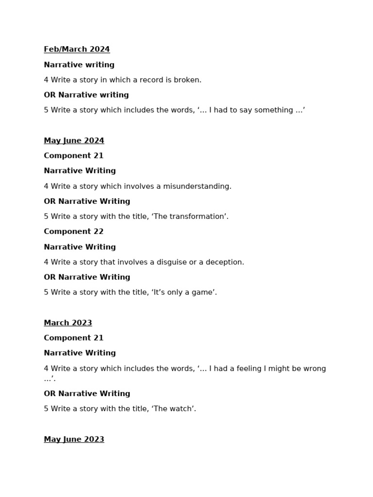 Narrative Questions 2020 - 2024 | PDF