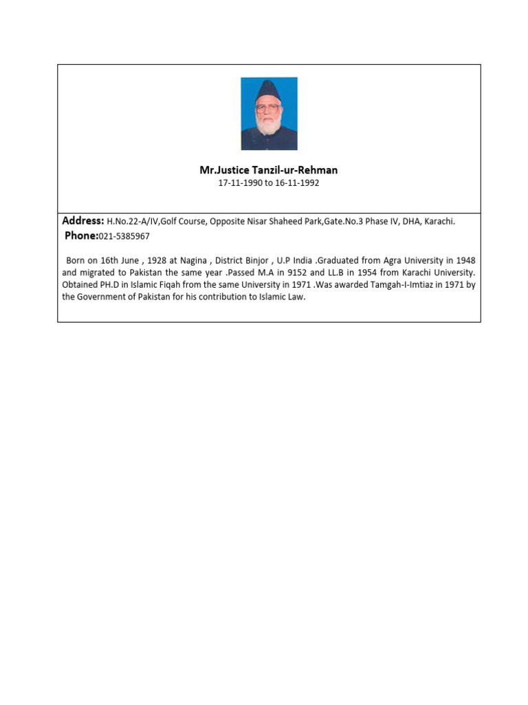 MR - Justice Tanzil-ur-Rehman | PDF