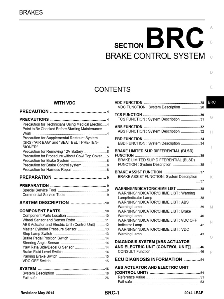 Brake Control System Guide for 2014 LEAF | PDF | Airbag | Anti Lock ...