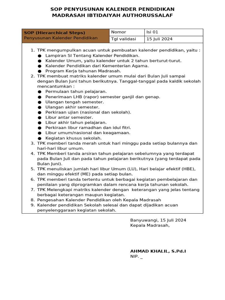 Sop Penyusunan Kalender Pendidikan | PDF