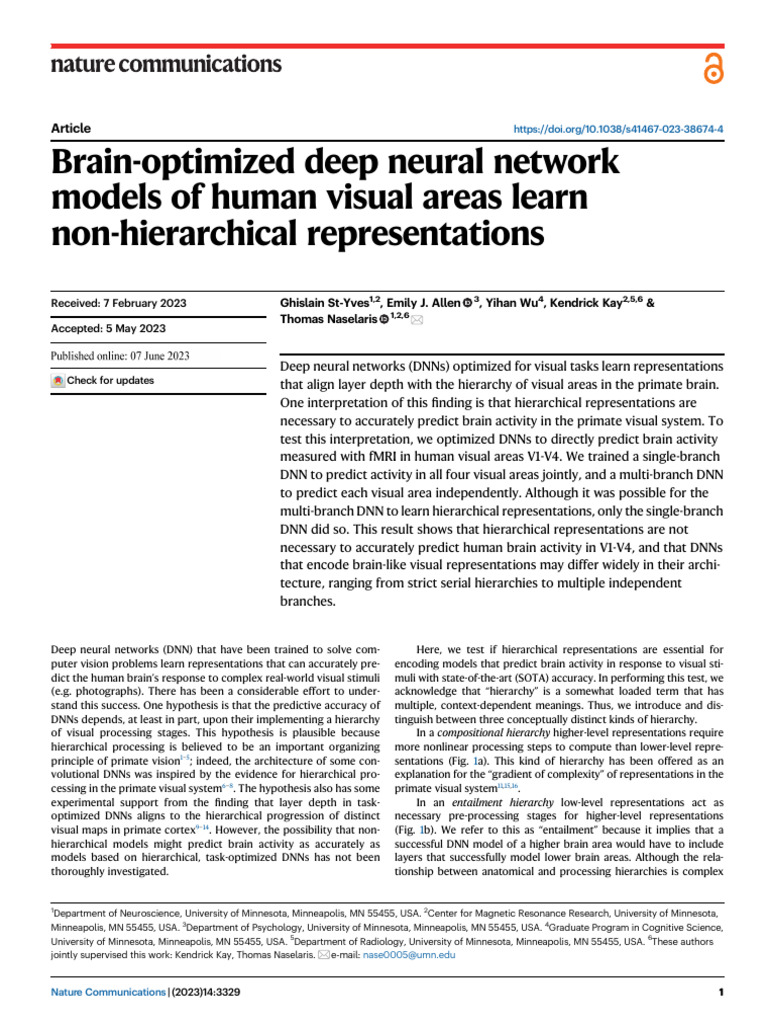 Brain-Optimized Deep Neural Network Models of Human Visual Areas Learn Non-Hierarchical ...
