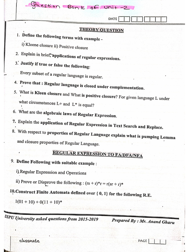 Question Bank of Unit-2 (TOC) | PDF