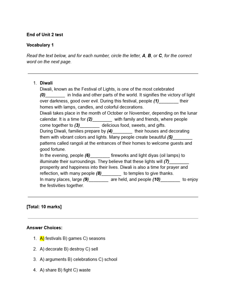 End of Unit 2 Test | PDF