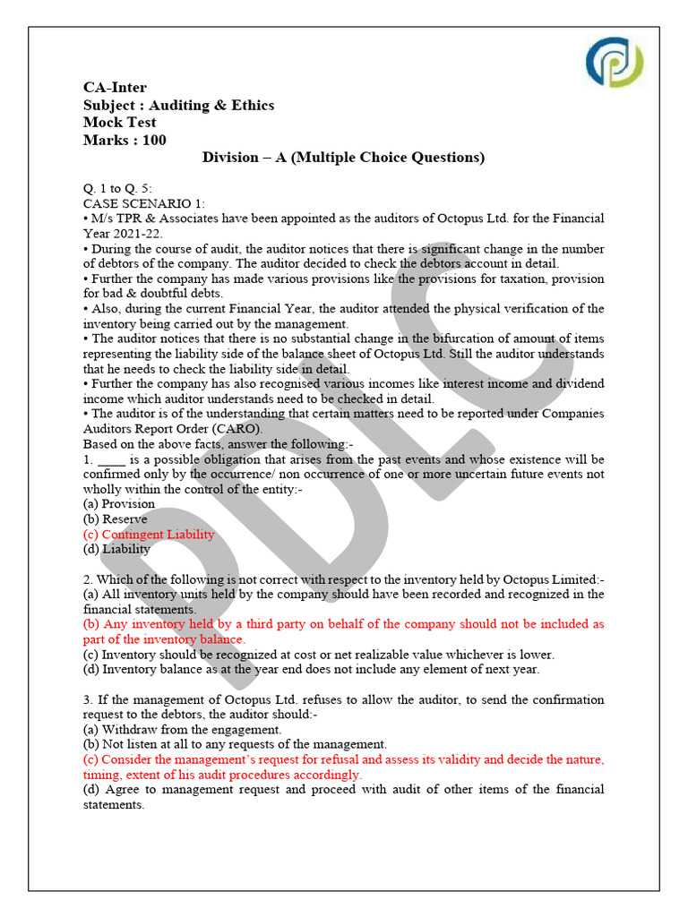 Audit MT Ans | PDF | Audit | Internal Control