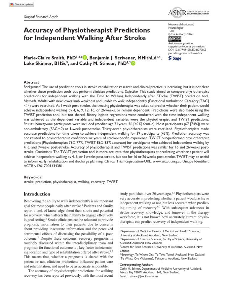 Smith Et Al 2024 Accuracy Of Physiotherapist Predictions For