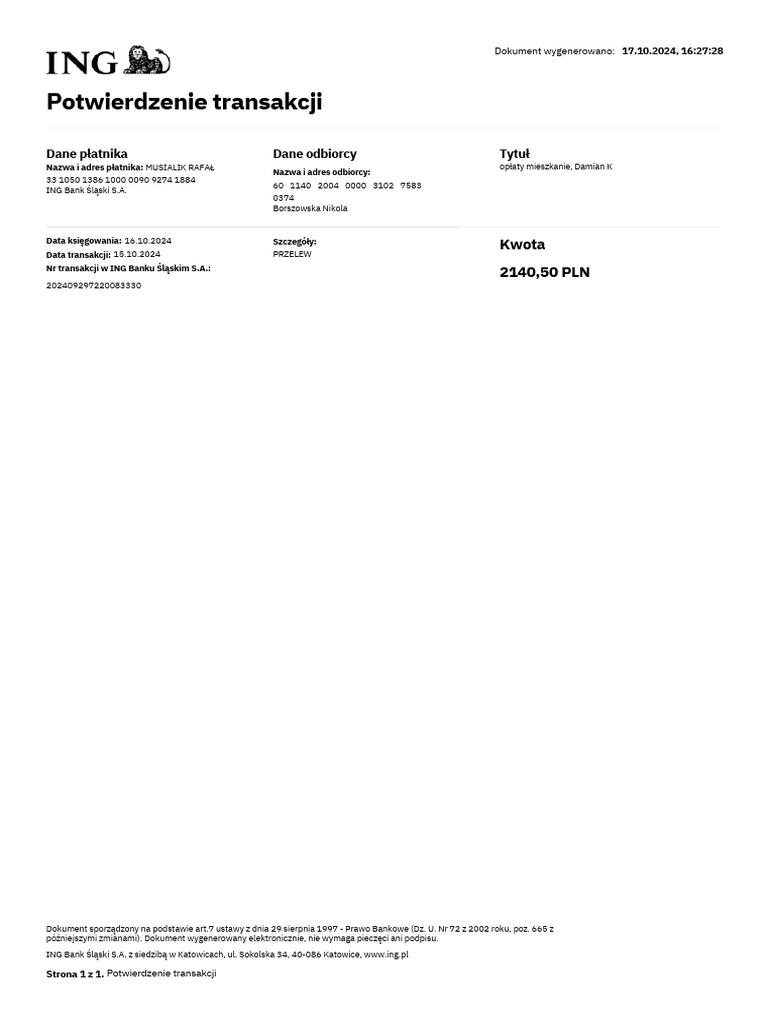 Potwierdzenie Transakcji NR 0197947023 171024 PDF | PDF
