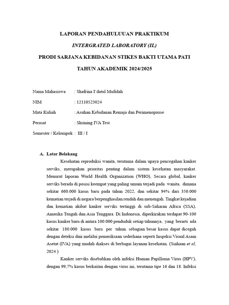 Shafrina I'datul Mufidah - 12110523024 - Skrining Iva Test | PDF