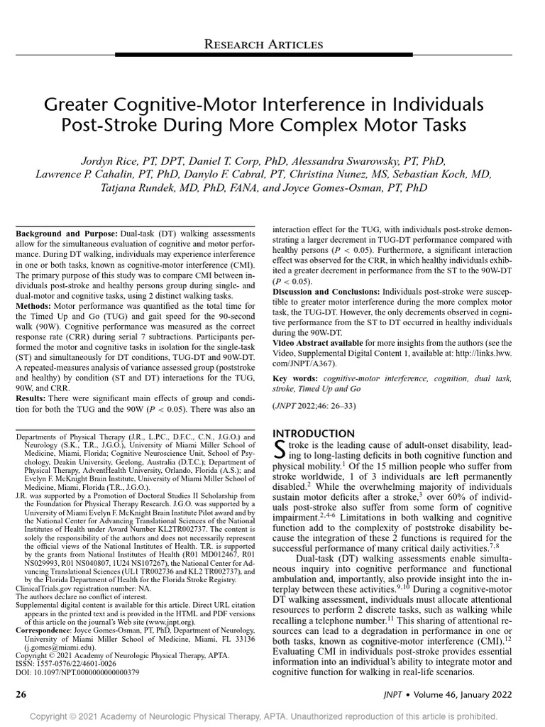 Greater Cognitive Motor Interference In.5 | PDF | Neuroscience