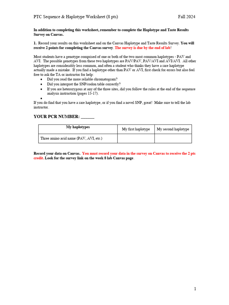 Genetics Lab: PTC Tasting Analysis | PDF | Single Nucleotide ...