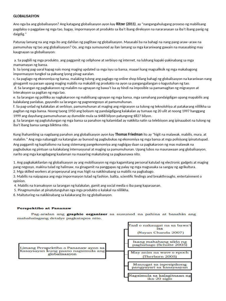 Handouts Ap10 Q2 M1 Globalisasyon Pdf